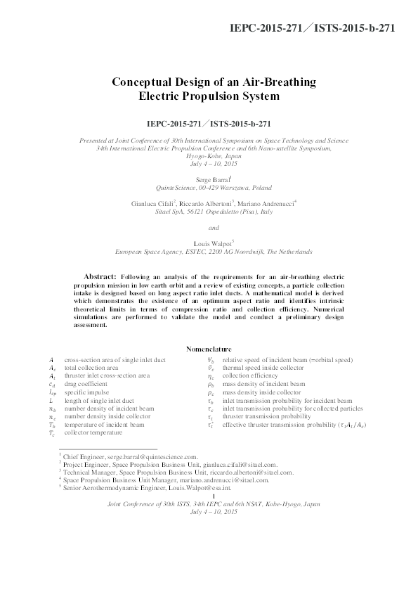 (PDF) Conceptual Design of an Air-Breathing Electric Propulsion System