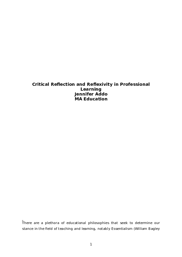 (DOC) Critical Reflection and Reflexivity in Professional Learning in ...