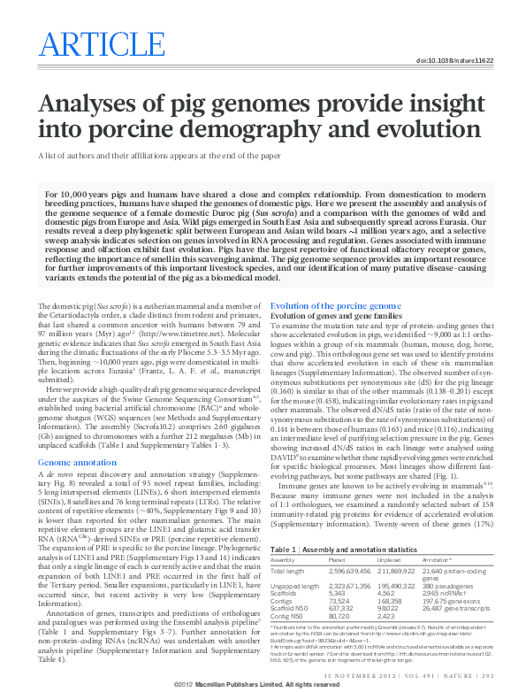 (PDF) Analyses of pig genomes provide insight into porcine demography ...