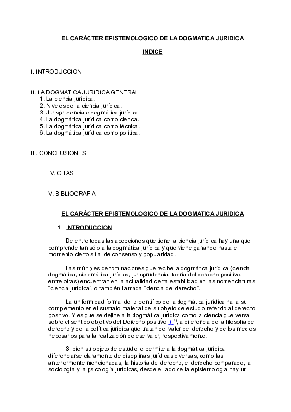 (DOC) EL CARÁCTER EPISTEMOLOGICO DE LA DOGMATICA JURIDICA INDICE