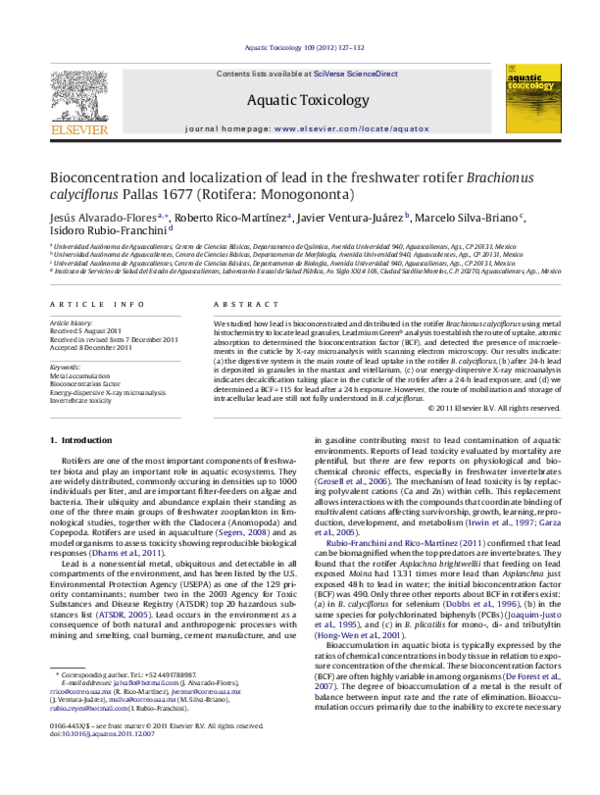 (PDF) Bioconcentration and localization of lead in the freshwater ...