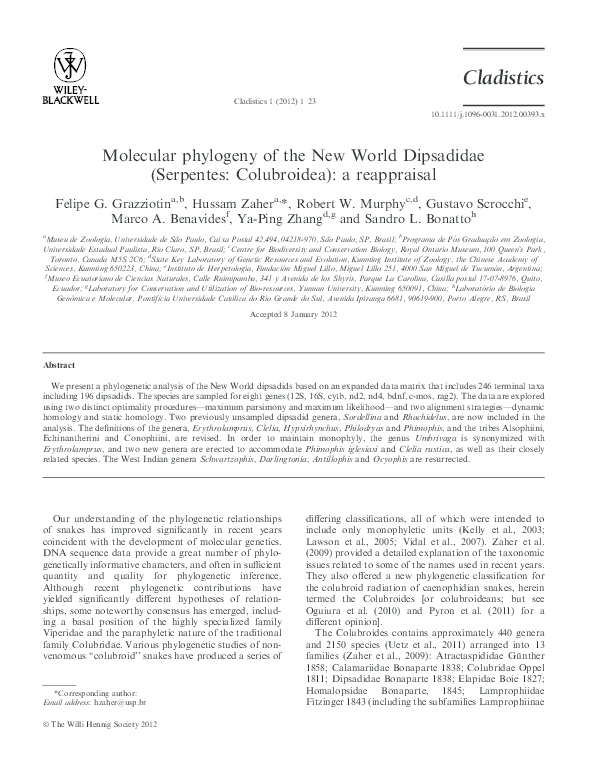 (PDF) Molecular phylogeny of the New World Dipsadidae (Serpentes ...