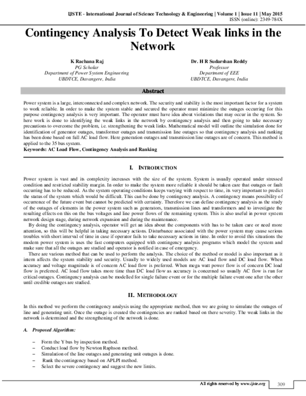 (PDF) Contingency Analysis to Detect Weak Links in the Network