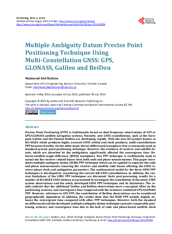 Pdf Multiple Ambiguity Datum Precise Point Positioning Technique