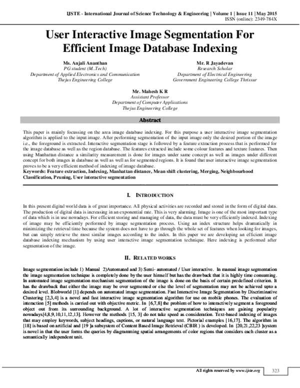 (PDF) User Interactive Image Segmentation for Efficient Image Database Indexing