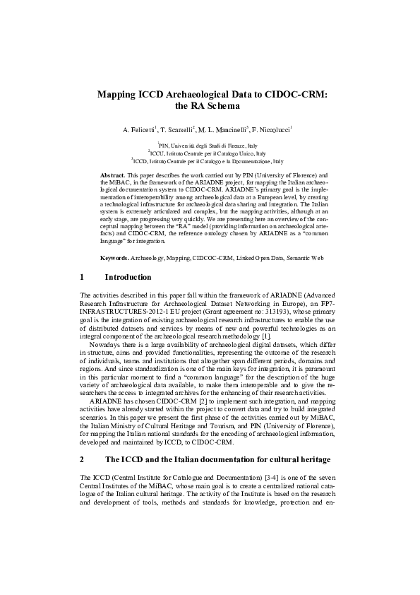 (PDF) Mapping ICCD archaeological data to CIDOC-CRM: the RA Schema