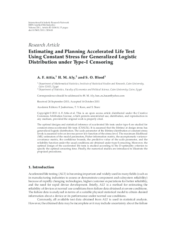 Pdf Estimating And Planning Accelerated Life Test Using Constant Stress For Generalized