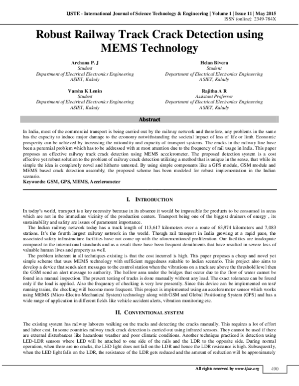 Pdf Robust Railway Track Crack Detection Using Mems Technology