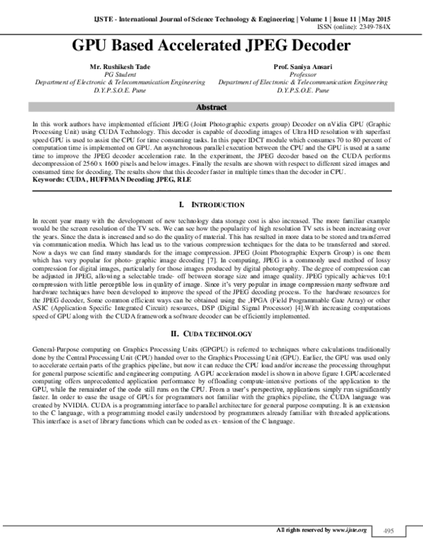 (PDF) GPU based Accelerated JPEG Decoder