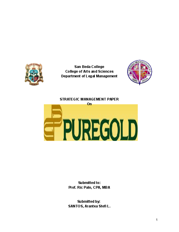 (DOC) STRATEGIC MANAGEMENT PAPER On PUREGOLD