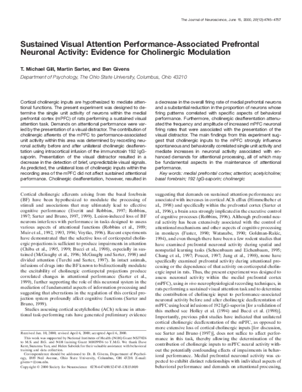 Pdf Sustained Visual Attention Performance Associated Prefrontal