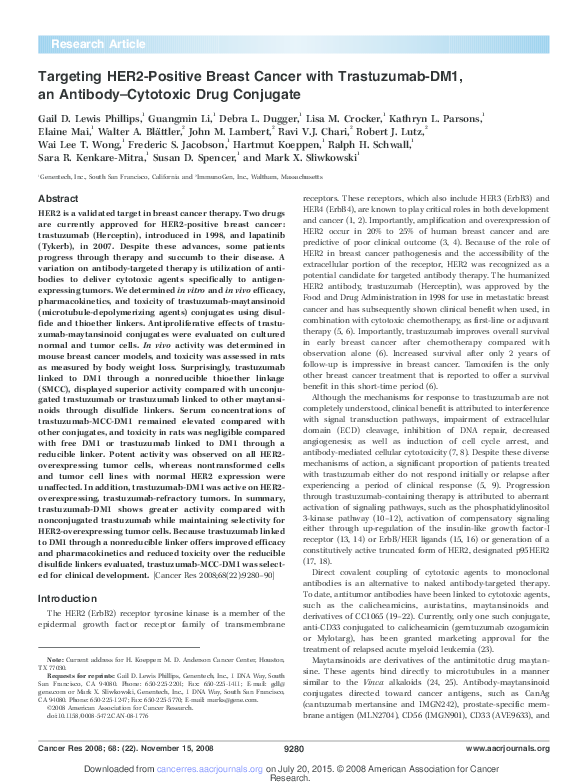(PDF) Targeting HER2Positive Breast Cancer with Trastuzumab-DM1, an ...