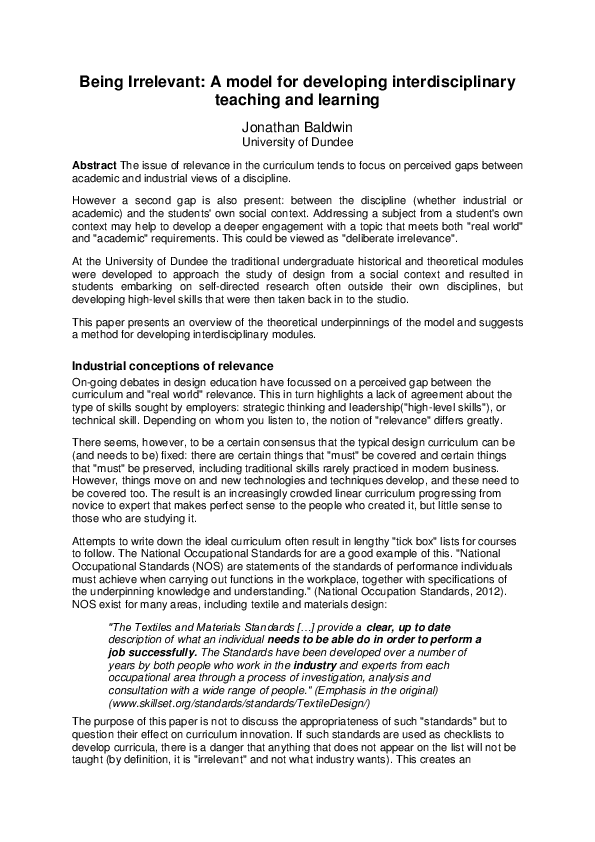 (PDF) Being Irrelevant: A model for developing interdisciplinary ...