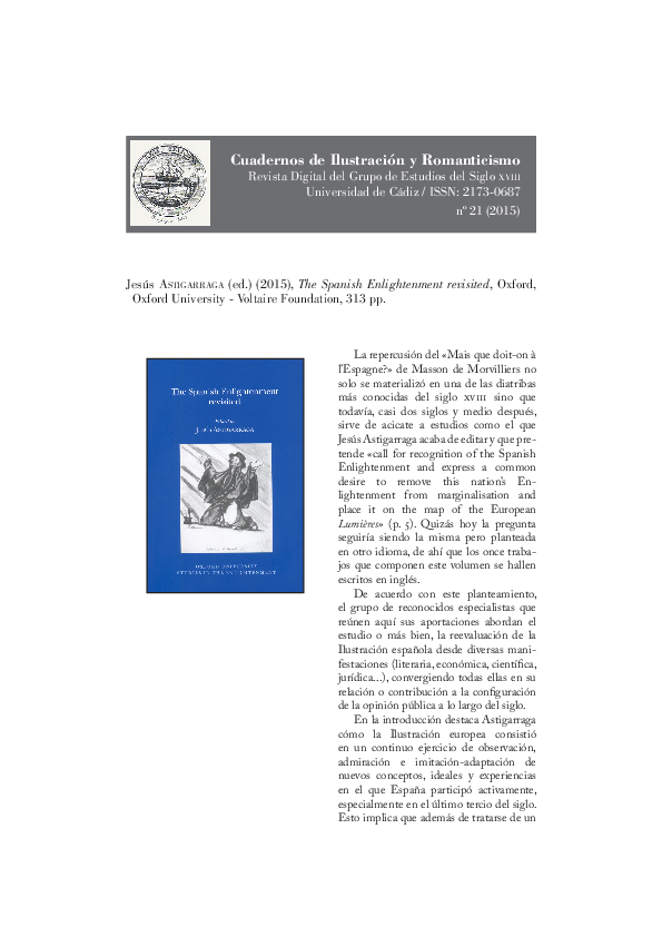 (PDF) Reseña. Jesús Astigarraga (ed.), «The Spanish Enlightenment ...