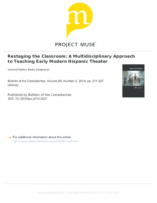 (PDF) “Restaging the Classroom: A Multidisciplinary Approach to ...