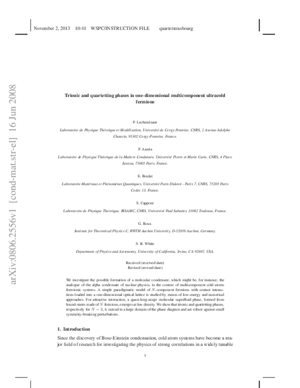 (PDF) TRIONIC AND QUARTETTING PHASES IN ONE-DIMENSIONAL MULTICOMPONENT ULTRACOLD FERMIONS