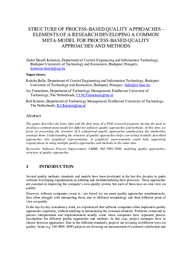 (PDF) STRUCTURE OF PROCESS-BASED QUALITY APPROACHES-ELEMENTS OF A ...