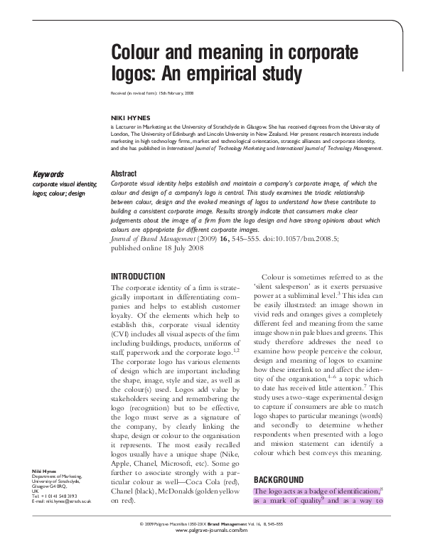 (PDF) Colour and meaning in corporate logos: An empirical study