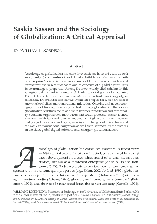 (PDF) Saskia Sassen and the Sociology of Globalization: A Critical ...