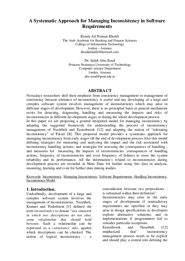 (PDF) A Systematic Approach for Managing Inconsistency in Software ...