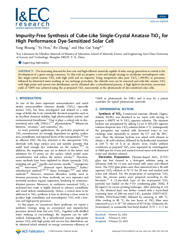 (PDF) Impurity-Free Synthesis of Cube-Like Single-Crystal Anatase TiO2 ...