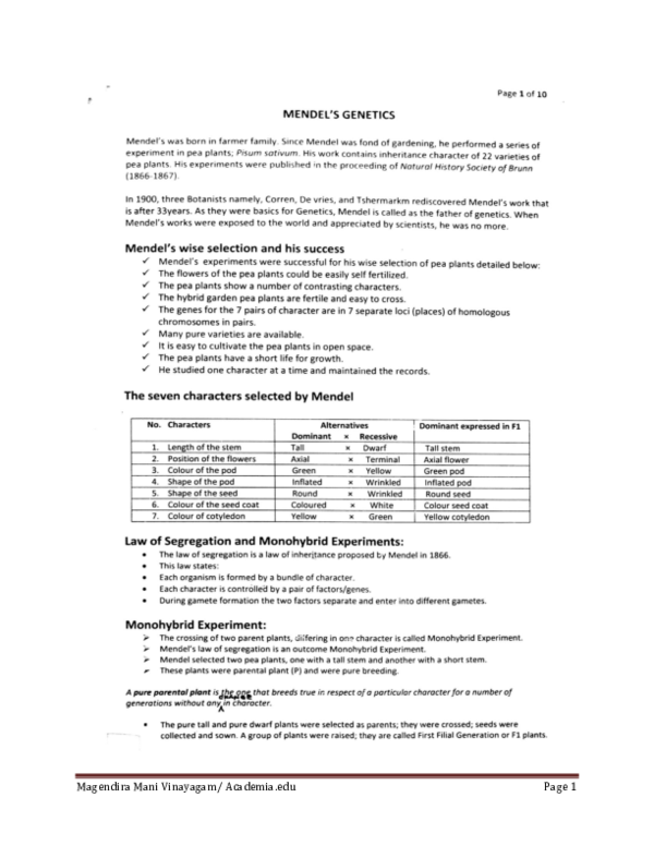 (PDF) Mendel's Genetics