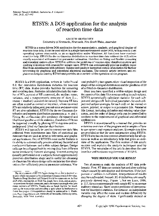 (PDF) RTSYS: A computer program for analysing response time data.