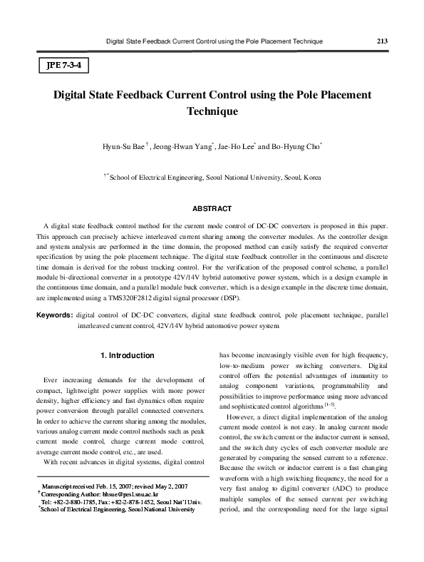 (PDF) Digital State Feedback Current Control using the Pole Placement Technique