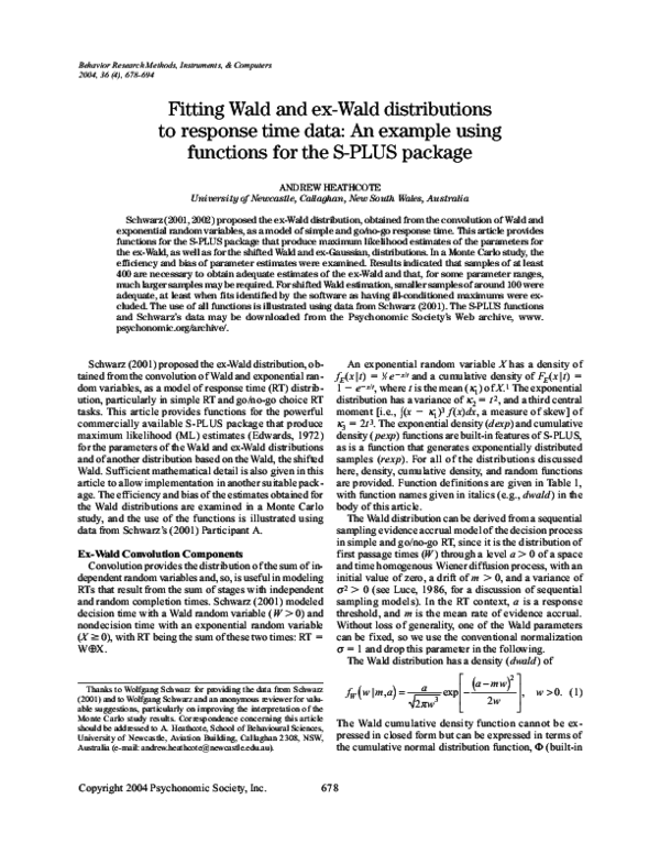 (PDF) Fitting the Wald and Ex-Wald Distributions to Response Time Data
