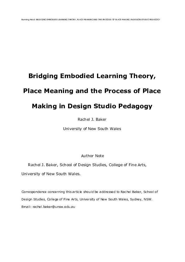 (PDF) Bridging Embodied Learning Theory, Place Meaning and the Process of Place Making in Design ...