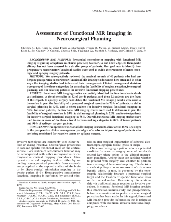 (PDF) Assessment of Functional MR Imaging in Neurosurgical Planning