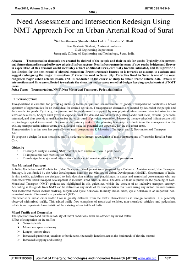 (PDF) Need assessment and intersection redesign using NMT approach for ...
