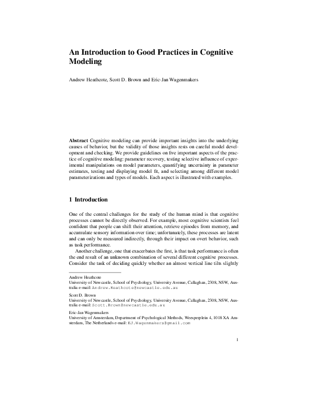 (PDF) An introduction to good practices in cognitive modeling.