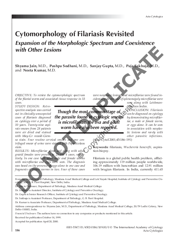 (PDF) Cytomorphology of Filariasis Revisited