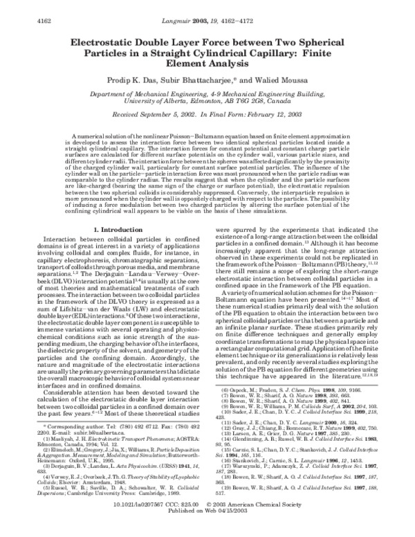 Pdf Electrostatic Double Layer Force Between Two Spherical Particles In A Straight Cylindrical