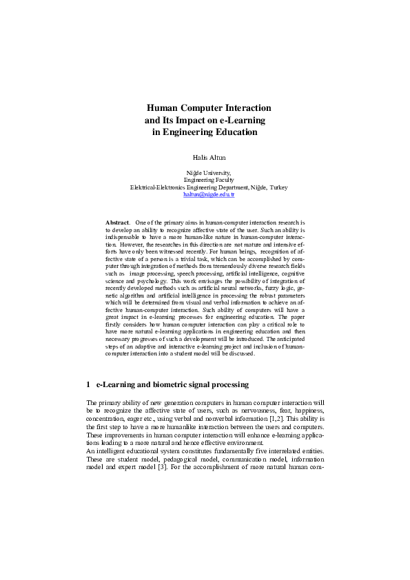 (PDF) Human Computer Interaction and Its Impact on e-Learning in ...