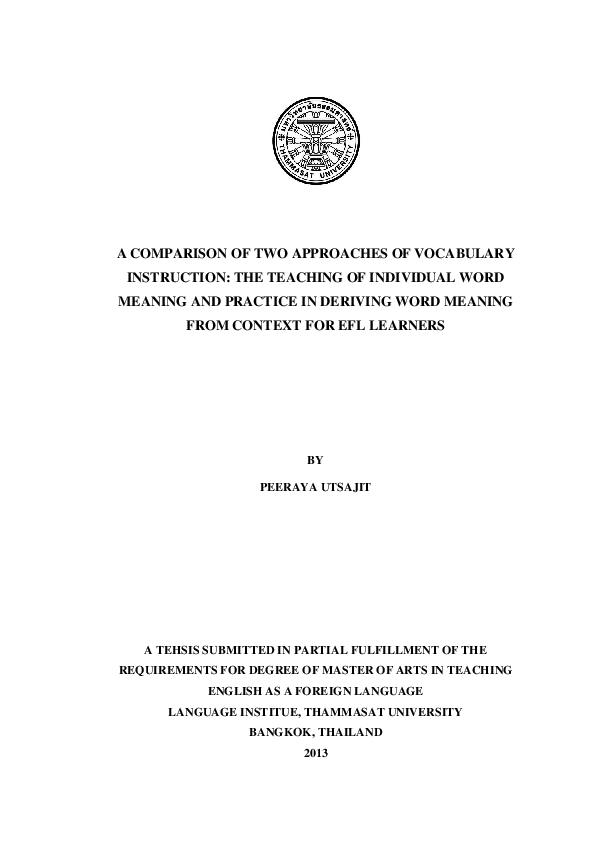 (PDF) A Comparative Study between two approaches of vocabulary teaching: teaching individuals ...