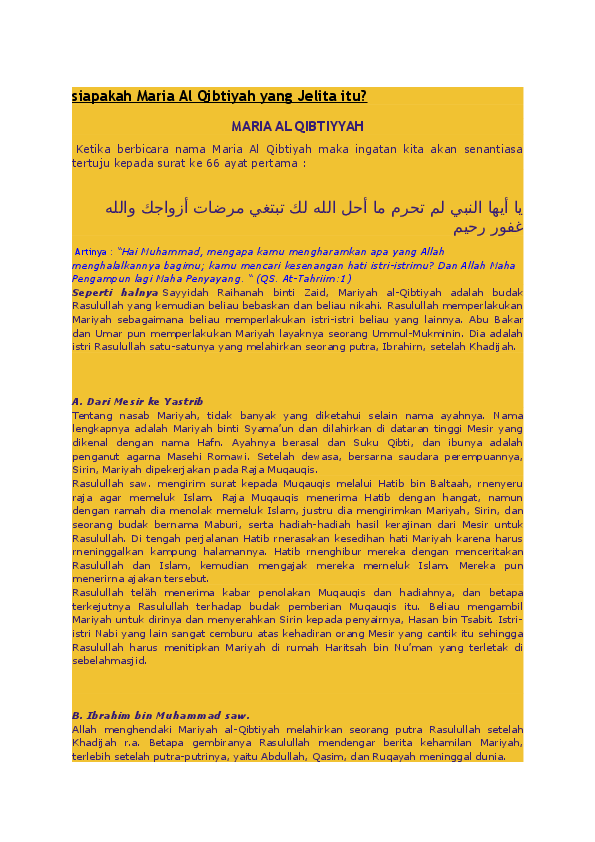 (DOC) Siapakah Maria Al Qibtiyah yang Jelita itu
