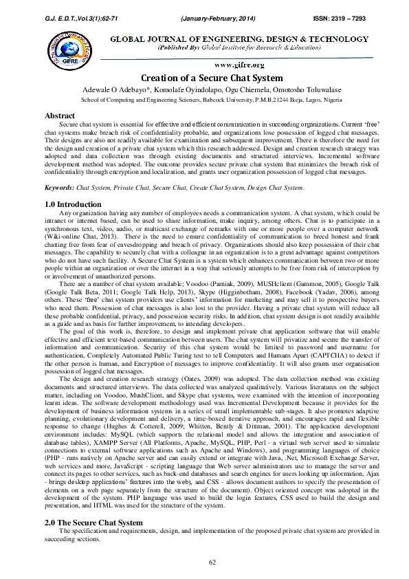 Creation of a Secure Chat System Creation of a Secure Chat System