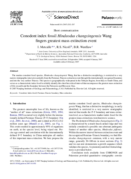 (PDF) Conodont index fossil Hindeodus changxingensis Wang fingers ...