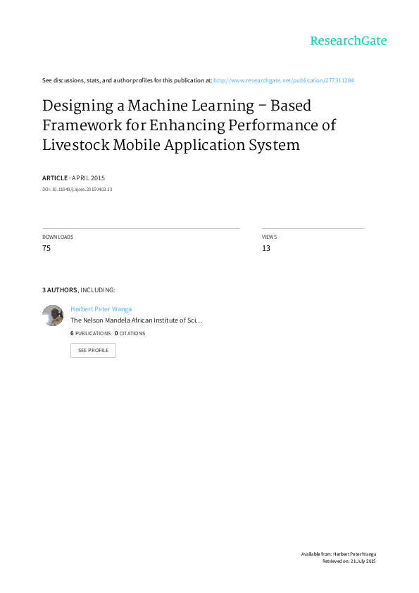 (PDF) Designing a Machine Learning – Based Framework for Enhancing Performance of Livestock ...