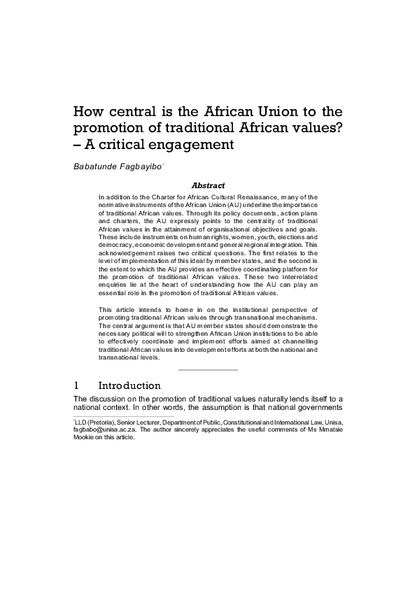 (PDF) How central is the African Union to the promotion of traditional ...