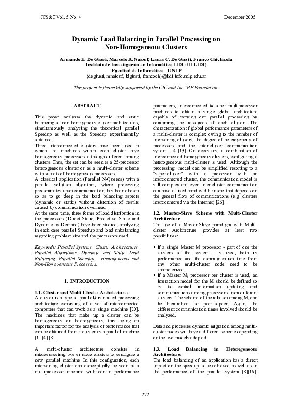(PDF) Dynamic Load Balancing in Parallel Processing on Non-Homogeneous Clusters