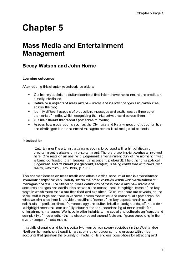 (DOC) Mass Media and Entertainment Management