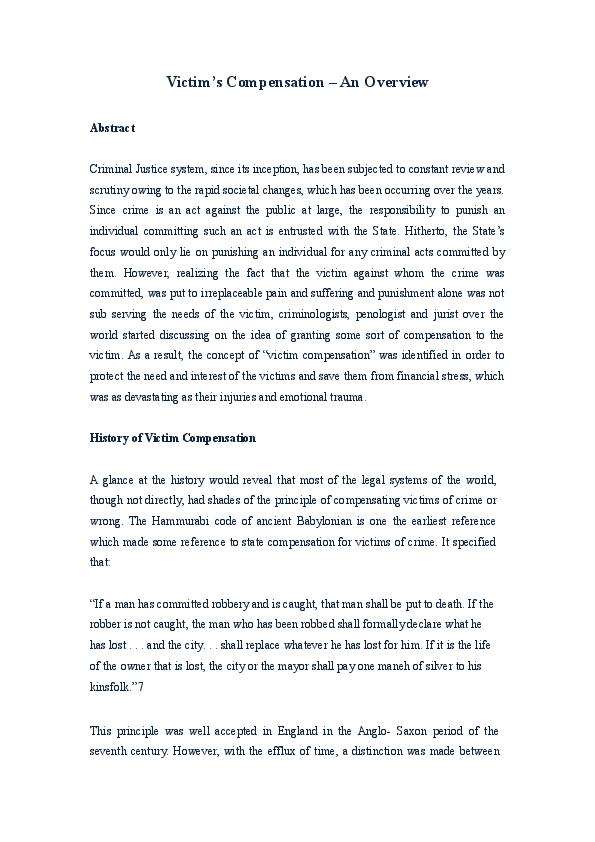 (DOC) Victim's Compensation – An Overview