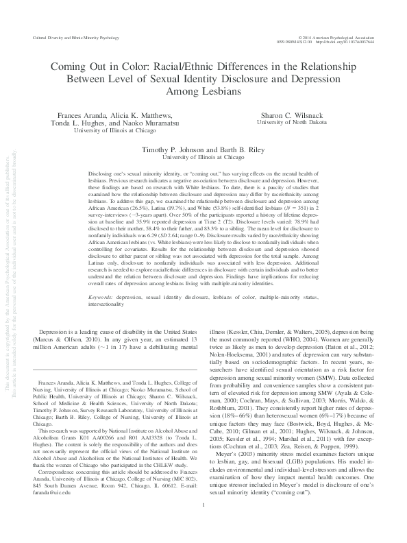 (PDF) Coming out in color: The effects of level of outness on depression
