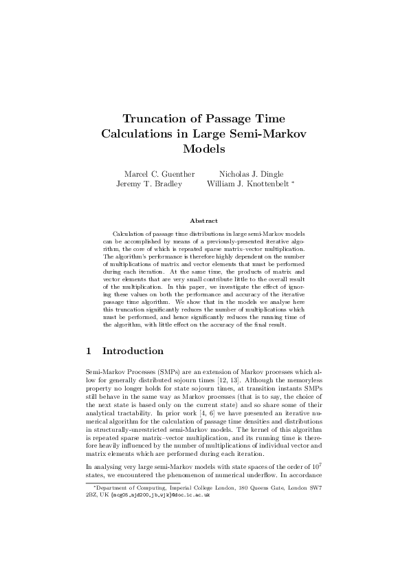 (PDF) Truncation of Passage Time Calculations in Large Semi-Markov Models
