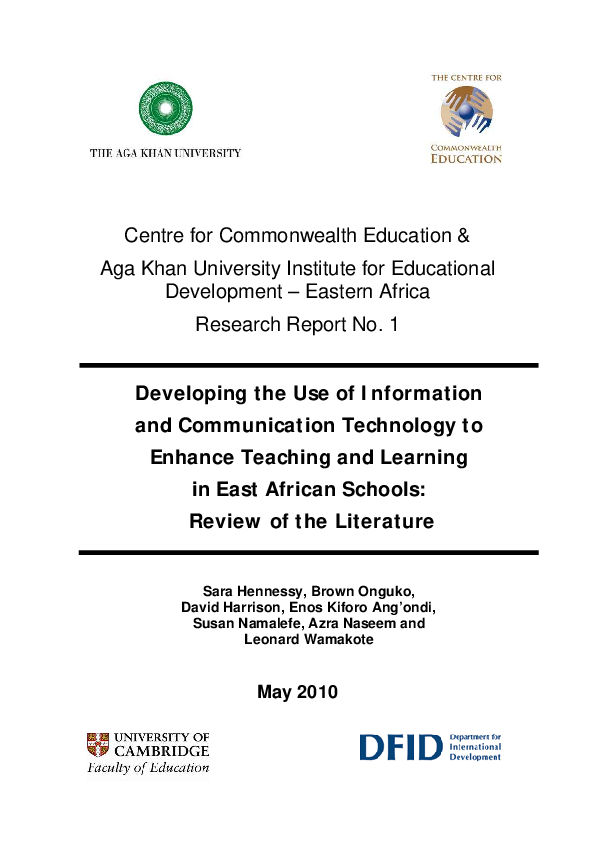 (PDF) Developing use of ICT to enhance teaching and learning in East ...