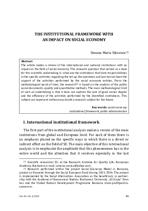 (PDF) The institutional framework with impact on social economy