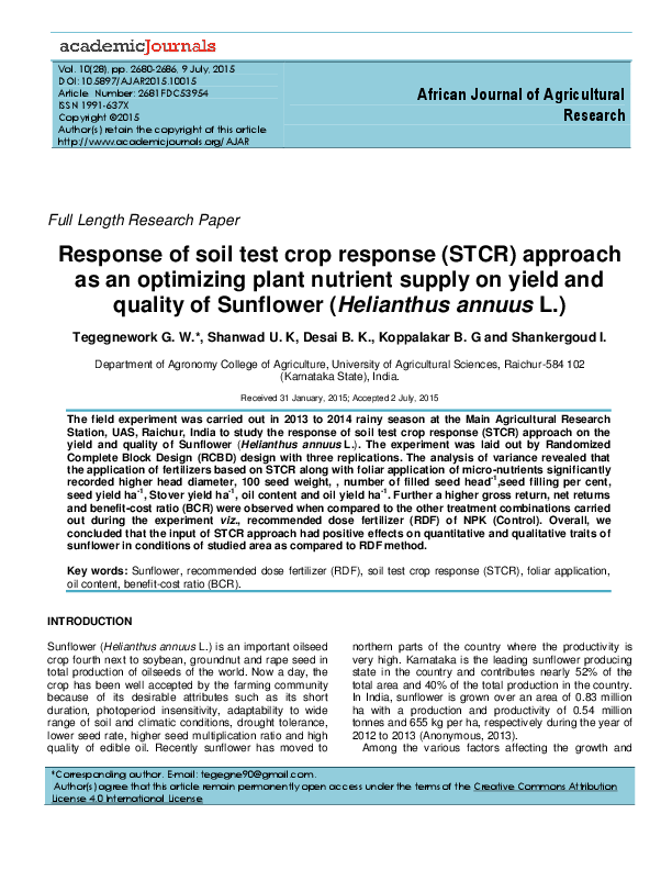(PDF) Response of soil test crop response (STCR) approach as an ...